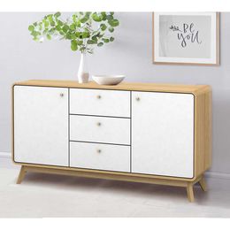 Pharao24.de Gro&szlig;e Kommode in Wei&szlig; und Holz Naturfarben 140 cm breit