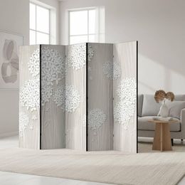 Pharao24.de Paravent Trennwand Blumen Motiv Grau und Wei&szlig;