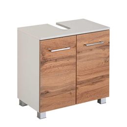 Pharao24.de Waschtischunterschrank in Wei&szlig; und Wildeiche Optik 60 cm breit