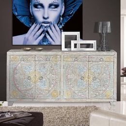 Pharao24.de Sideboard Holzkommode in Holz White Wash und Bunt