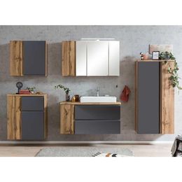 Pharao24.de F&uuml;nfteiliges Badm&ouml;bel Set mit Waschbecken Spiegelschrank (f&uuml;nfteilig)