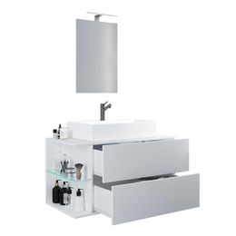 Pharao24.de Bad Set weiss inklusive Beleuchtung f&uuml;r die Wandmontage 93 cm breit (zweiteilig)