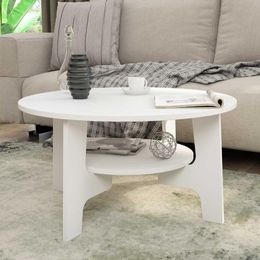 Pharao24.de Couchtisch mit Ablage in Wei&szlig; melaminbeschichtet 80 cm Durchmesser