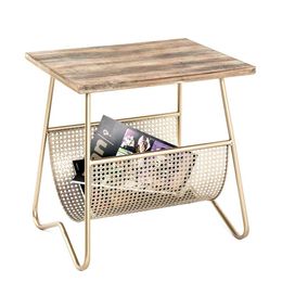 Pharao24.de Zeitungstisch in Goldfarben und Holz furniert B&uuml;gelgestell