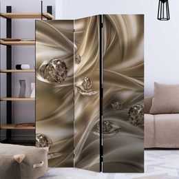 Pharao24.de Umkleide Paravent in Braun und Grau Leinwand F&uuml;llung