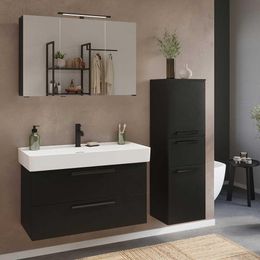 Pharao24.de Waschplatz Set Badezimmerset mit LED Beleuchtung in Schwarz (dreiteilig)