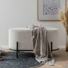Pharao24.de Polsterhocker Cord Beige mit Vierfu&szlig;gestell aus Metall Schwarz