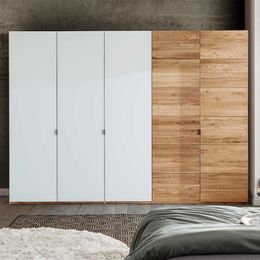 Pharao24.de Kleiderschrank 5 t&uuml;rig aus Wildeiche Massivholz Wei&szlig;glas