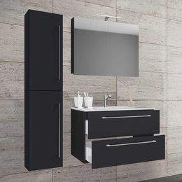Pharao24.de Badezimmerset schwarz melaminbeschichtet 150 cm hoch 46 cm tief (dreiteilig)