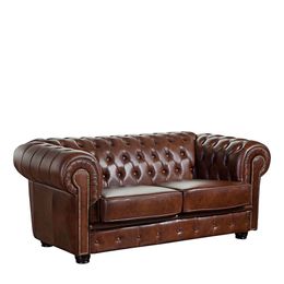 Pharao24.de Zweiersofa Chesterfield braun aus Echtleder 174 cm breit