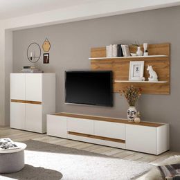 Pharao24.de Design Wohnwand in Wildeichefarben und Wei&szlig; Regalpaneel (dreiteilig)