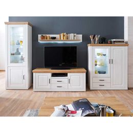 Pharao24.de Landhausstil Schrankwand in Wei&szlig; Eichefarben (vierteilig)