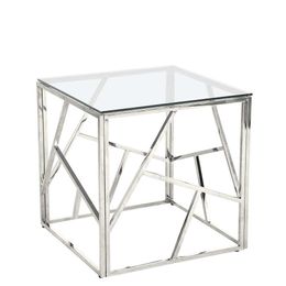 Pharao24.de Kleiner Wohnzimmertisch aus Glas und Metall quadratischer Tischplatte