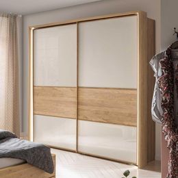 Pharao24.de Schiebet&uuml;ren Kleiderschrank in Beige Glas beschichtet Eiche Massivholz