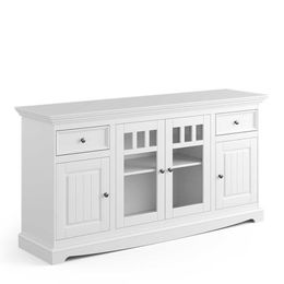 Pharao24.de Sideboard mit Glast&uuml;ren weiss aus Kiefer Massivholz Landhausstil