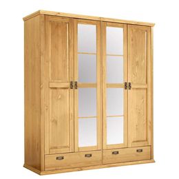 Pharao24.de Massivholzkleiderschrank mit Spiegel zwei Schubladen aus Kiefer Massivholz 164x190x59 cm Pharao24