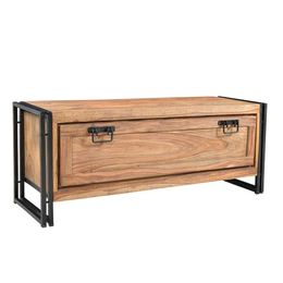 Pharao24.de Kleiner Schuhschrank im Industrie Design Akazie Massivholz und Metall 130x50x40 cm Pharao24