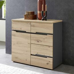 Pharao24.de Kommode mit Schubladen in Wildeichefarben & Dunkelgrau modernes Design