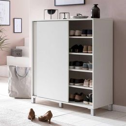 Pharao24.de Schuh Schrank Schiebet&uuml;ren in Wei&szlig; modern 100x108x38 cm