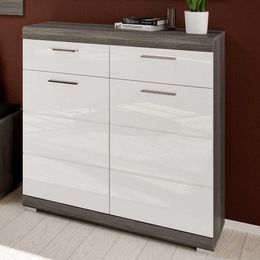 Pharao24.de Dielen Kommode in Grau und Wei&szlig; 96 cm hoch und 90 cm breit