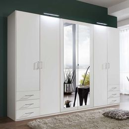 Pharao24.de XL Kleiderschrank wei&szlig; Spiegel 270 cm breit wahlweise mit Beleuchtung