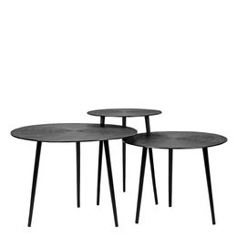 Pharao24.de Runde Couchtische in Schwarz Metall handgearbeitet (dreiteilig)