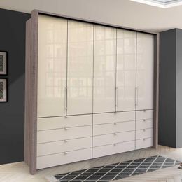 Pharao24.de Kombi Schlafzimmerschrank 3 t&uuml;rig mit vielen Schubladen glasbeschichtet