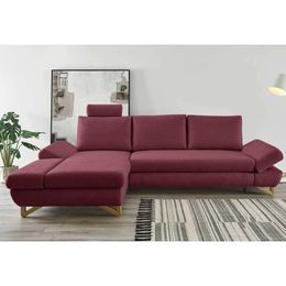 Pharao24.de Modernes Skandi Sofa in Bordeaux Vierfu&szlig;gestell aus Holz