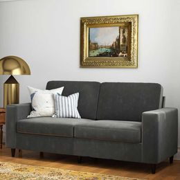Pharao24.de Sofas Dreisitzer in Grau Samt Retrostil R&uuml;cken echt bezogen