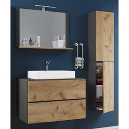 Pharao24.de Modernes Badm&ouml;bel Set mit Spiegel 150 cm hoch 52 cm tief (dreiteilig)