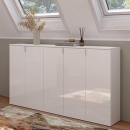 Pharao24.de Sideboard Hochglanz Wei&szlig; 152 cm breit vielen Einlegeb&ouml;den (dreiteilig)