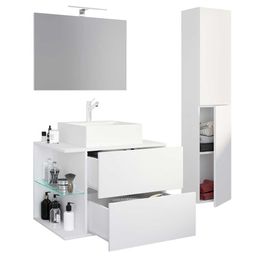Pharao24.de Waschplatz Set weiss modern mit LED Beleuchtung die Wandmontage (dreiteilig)