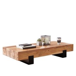 Pharao24.de Designercouchtisch aus Akazie Massivholz und Eisen 25 cm hoch