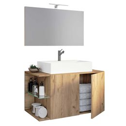 Pharao24.de Waschplatz Set Holzoptik in Wildeiche Honigfarben 93 cm breit (zweiteilig)