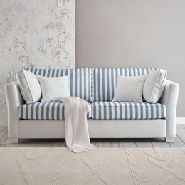Pharao24.de Sofa mit Streifen Muster in Blau und Wei&szlig; 200 cm breit