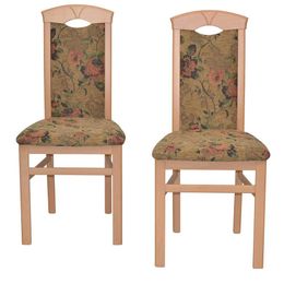 Pharao24.de Polsterstuhl Esszimmer Buche mit Blumen Motiv Braun (2er Set)