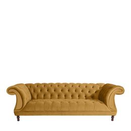 Pharao24.de Sofa mit Steppungen Barock in Gelb und Nussbaumfarben 253 cm breit