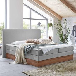 Pharao24.de Boxbett mit Stauraum in Grau & Walnuss 118 cm Kopfteil