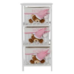 Pharao24.de Babyzimmer Regal in Wei&szlig; und Pink drei herausnehmbaren Flechtk&ouml;rben