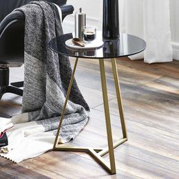 Pharao24.de Glas Tisch mit Metall B&uuml;gelgestell Goldfarben