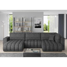 Pharao24.de Couch Wohnlandschaft in Dunkelgrau aus Microfaser