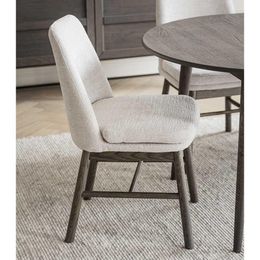 Pharao24.de Polsterst&uuml;hle aus Eiche Massivholz Braun Webstoff Cremewei&szlig; (2er Set)