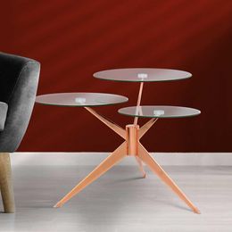 Pharao24.de Drei Platten Couchtisch in Kupferfarben Glas und Metall