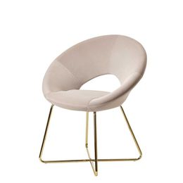Pharao24.de Retro Wohnzimmerstuhl in Beige und Goldfarben Gestell aus Metall
