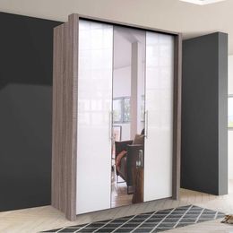 Pharao24.de Jugend Kleiderschrank mit Spiegelt&uuml;r Wei&szlig; Eiche Tr&uuml;ffelfarben