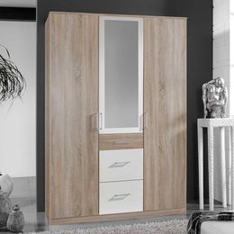 Pharao24.de Schlafzimmerkleiderschrank mit Spiegel in Eiche S&auml;gerau Wei&szlig;