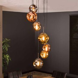 Pharao24.de H&auml;ngelampe f&uuml;r hohe R&auml;ume aus Glas und Metall Retrostil in Goldfarben 40x180x40 cm Pharao24