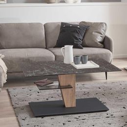 Pharao24.de Designercouchtisch durch K&ouml;rperdruck verstellbar Made in Germany aus Wildeiche Massivholz Schwarz 90x47x60 cm Pharao24