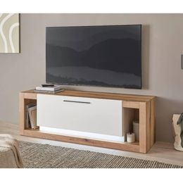 Pharao24.de TV Sideboard Fernsehunterschrank in Wei&szlig; matt und Eichefarben