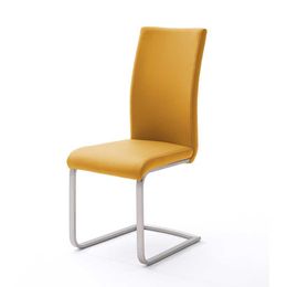 Pharao24.de Design Freischwinger in Kunstleder Gelb Edelstahl (4er Set)